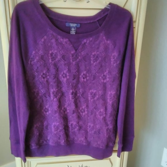 Chaps | Tops | Chaps Long Sleeve Top With Lace Overlay Largepurple ...